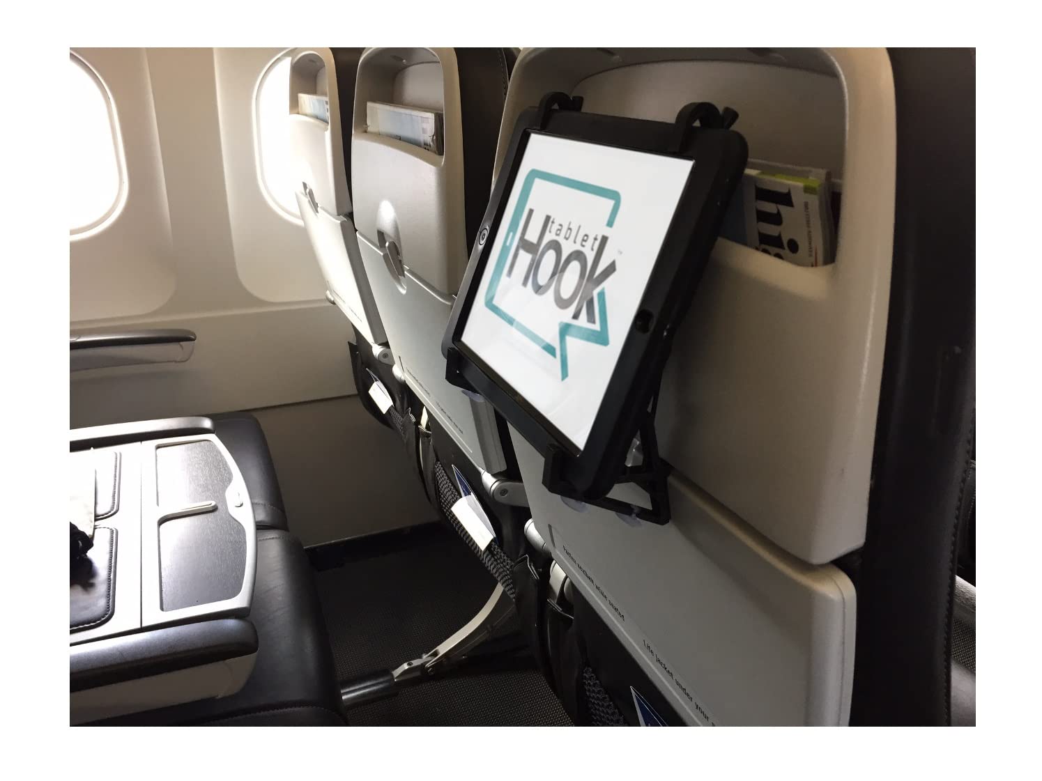 TabletHookz Plane, Train, car Phone and Tablet seat Back Holder, Table Clip and Phone Stand v2 Include securing Feature to Keep Your Device Secure, Compatible with iPhone, iPad, Tablets, Readers