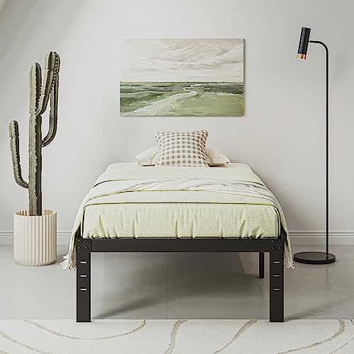 FSCHOS Bed-Frame-Twin, 14 Inch Metal Platform Twin-Size-Bed-Frame No Box Spring Needed, Heavy Duty Twin Size Bed Frame Easy Assembly, Noise Free, Black