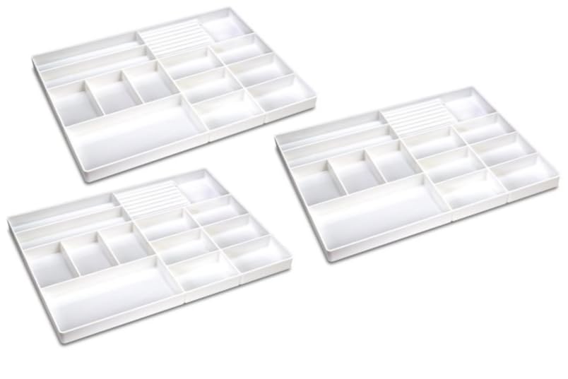 AmeriCan Goods 3/Pieces Dental 13/Section Large Drawer Organizer Tray, Dental Supply Cart Section Divided White Tray for Medical/Dental Supply