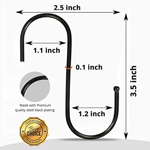 Remzly 30 Pack S Hooks for Hanging 3.5 Inch | Heavy Duty Carbon Steel Hangers for Kitchen Utensils, Plants, Pot, Pan, Cups, Towels β Black