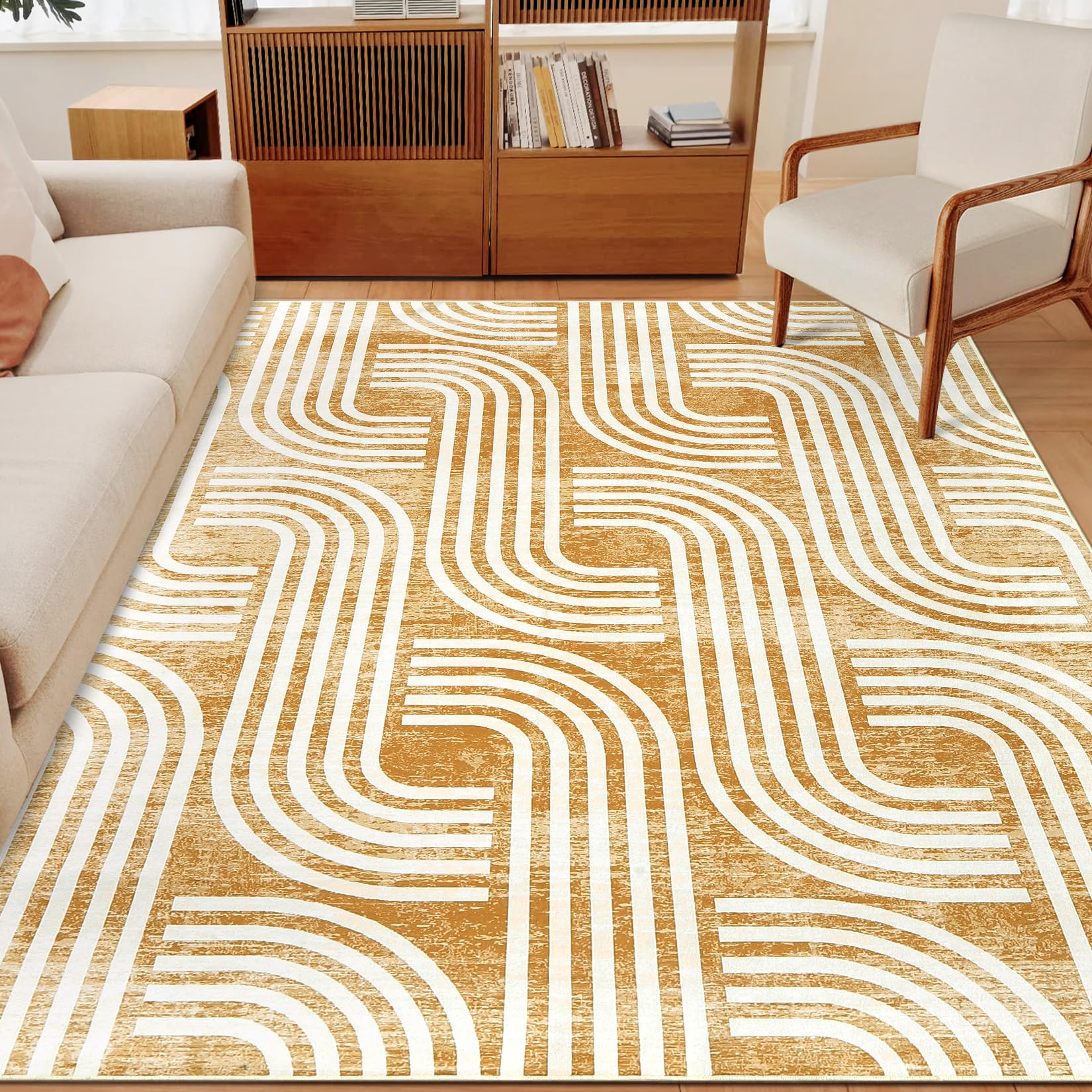 CARMIO Area Rug 8x10, Machine Washable Rugs Soft Living Room Rugs Arch Pattern Knot Modern Print Area Rug Non Slip Indoor Floor Carpet for Bedroom Nursery Kitchen, Coffee