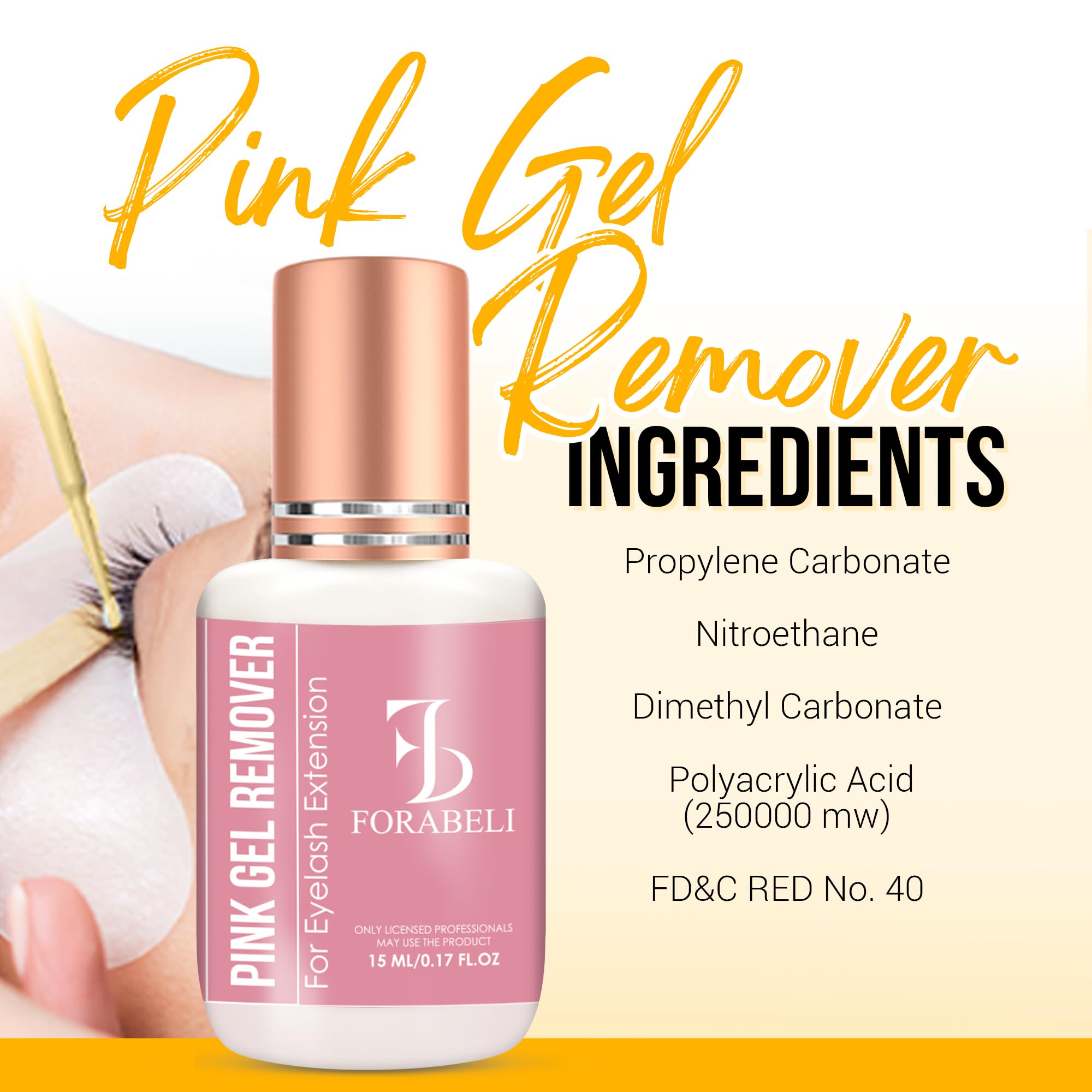 Forabeli Pink Gel Lash Remover for Eyelash Extensions, 15ml, Safe and Gentle Formula, Easy to Apply, Versatile and Efficient