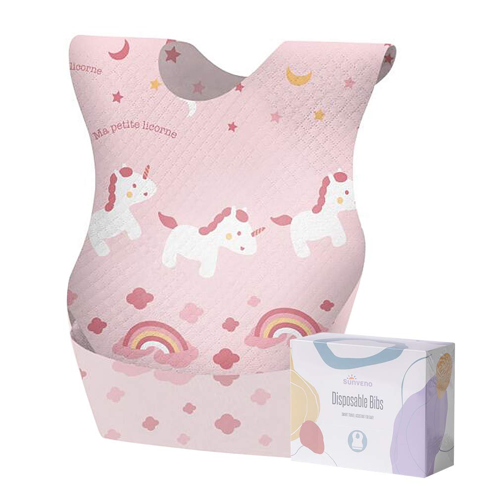 SUNVENO Disposable Bibs, Baby Disposable Bib Leak-proof Liner & Reusable Fastener, 20 Pieces