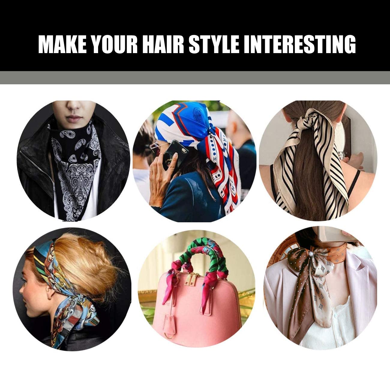5 pcs Silk Bandanas for Women Hair Scarf, Silk Scarf for Hair Feeling Silk Scarf