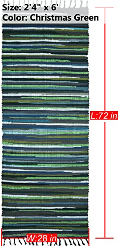 Aitik Chindi Rag Rug - Handmade Reversible - Boho Farmhouse Rustic Area Runner Rug for Living Room Kitchen Entryway - 28"x72" (2'4"x6') - Green