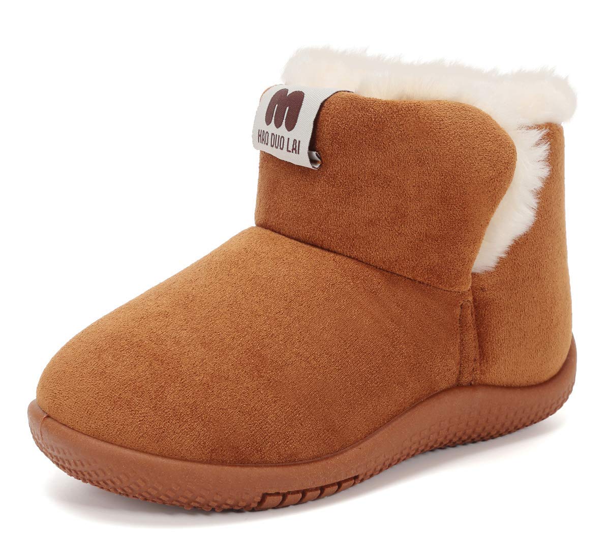 KEESKY Boy Toddler Boots Brown Fur Lined Warm Winter Shoes Size 7 M Toddler