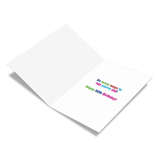 NobleWorks - 50th Funny Card for Birthday - Milestone Bday of 50 Years, Celebrate and Congrats Notecard with Envelope - Word Cloud 50 C3249MBG