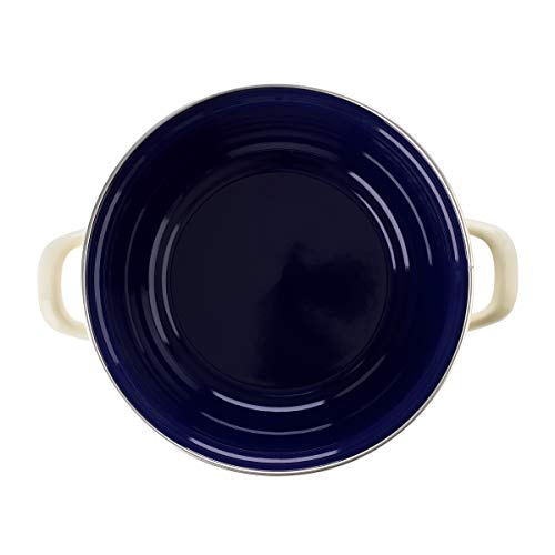 BK Indigo Dutch Heritage Round German Enamelled Casserole with Lid with PFAS-Free Ceramic Non-Stick Coating, 26 cm/5.2 Litre, Induction, Dishwasher Safe, Oven Safe, Cream