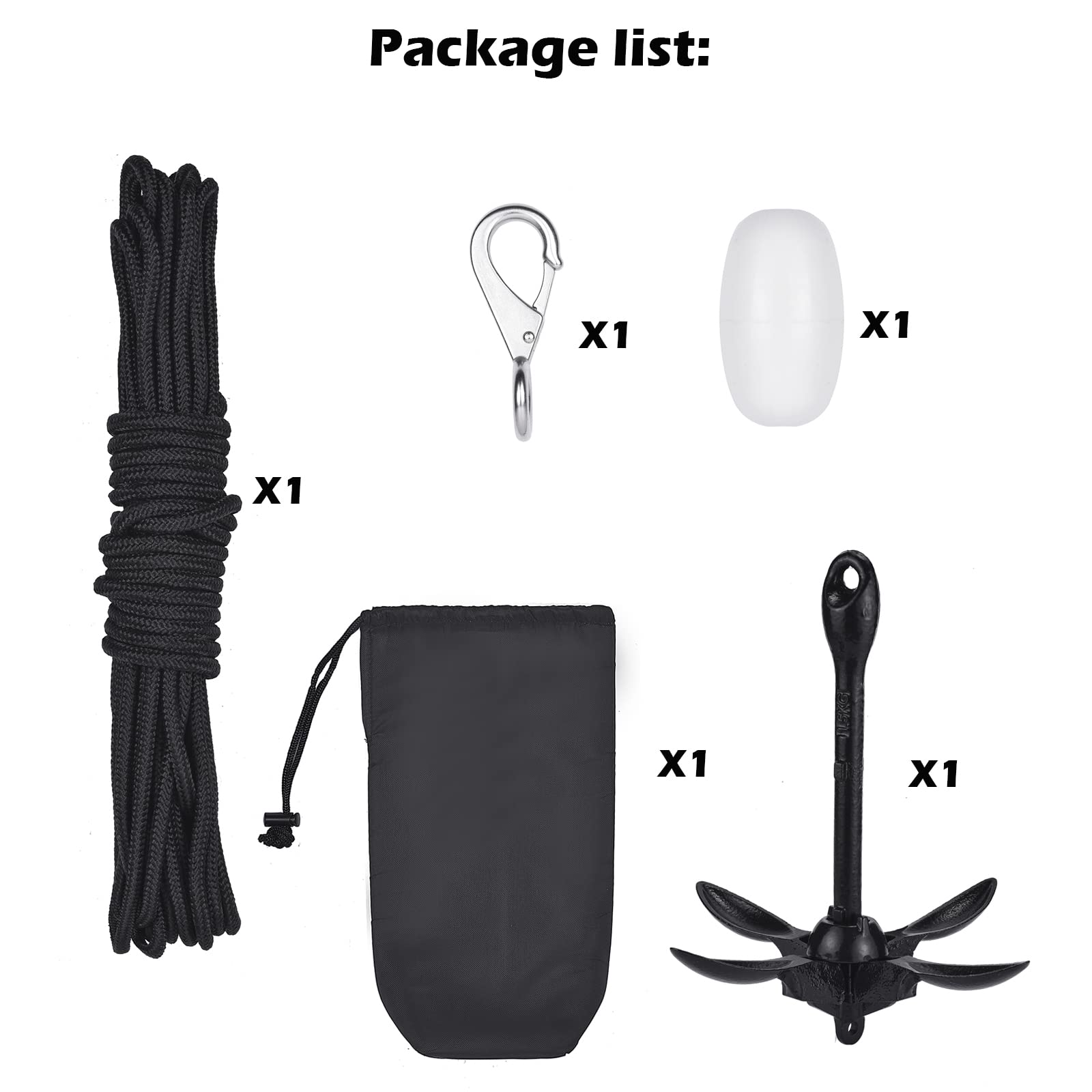 3.5lb Folding Boat Anchor Kit with 40ft Marine Rope for Fishing, Canoes, Paddle Boards, Kayak