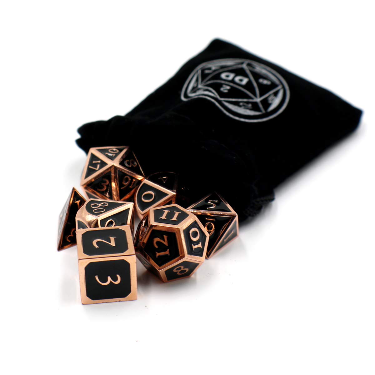 Black and Bronze Metal D20 Dice Set for Tabletop Gaming