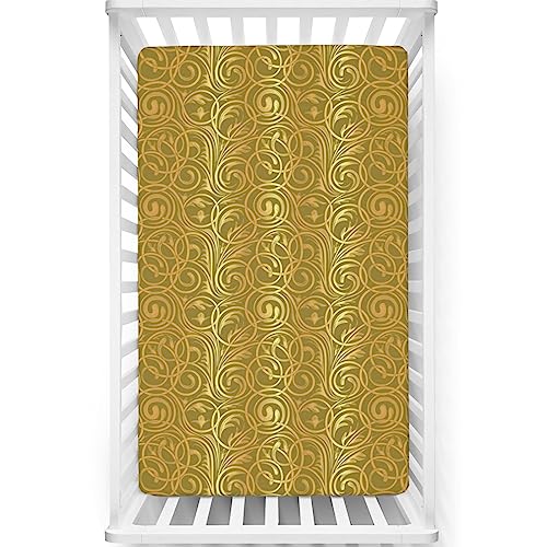 Damask Themed Fitted Mini Crib Sheets,Portable Mini Crib Sheets Soft & Stretchy Fitted Crib Sheet - Great for Boy or Girl Room or Nursery,24“ x38“,Pale Coffee Fawn