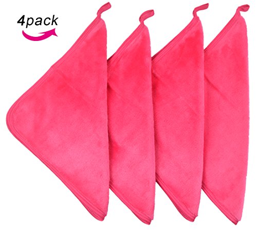 Sinland Microfiber Makeup Remover Cloth Reusable and Washable Makeup Remover Towels Face Cloths Facial Cleaning Towels Fast Drying Washcloth 9.8Inchx9.8Inch 4 Pack Dark Pink