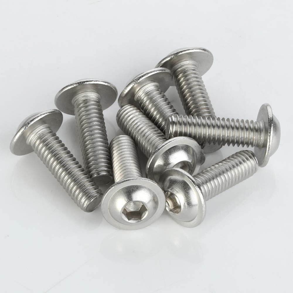M6 x 10mm 12mm 16mm 20mm 25mm Flanged Button Head Socket Cap Screws, 304 Stainless Steel 18-8, Bright Finish, Fully Threaded, 50 PCS
