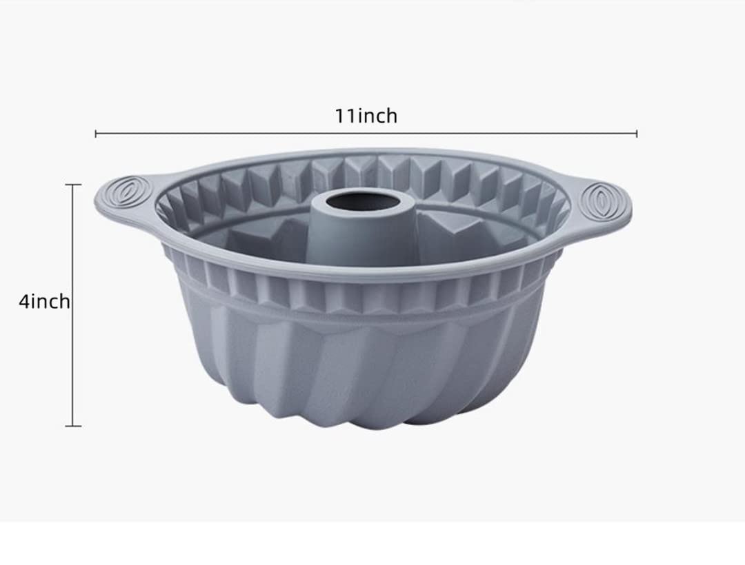 A person who loves life 10" Silicone Bundt Cake Pan, Non-Stick Silicone Bundt Pan with Handle, Home Baking DIY Cake Mold for Cake, Chocolate, Jelly, Bread, Gelatin (Nordic Grey)