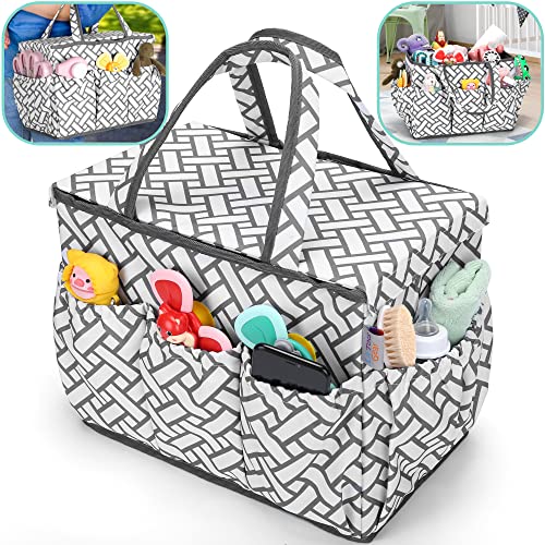 XL Baby Diaper Caddy Organizer - Heavy Duty Portable Diaper Storage Organizer - Baby Organizer for Nursery, Changing Table, Wipes & Toys - Car Basket for Nursery Storage Bin with Tote Holder Cover