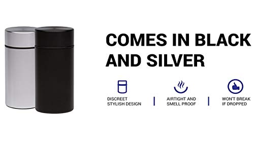 HIDE Stash Jar - Airtight Smell Proof Durable Multi-Use Portable Metal Herb Jar Container. Waterproof Aluminum Screw-top Lid Lock (Pack of 2, Silver)