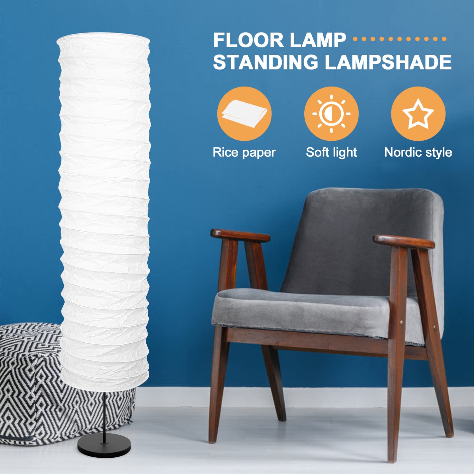Abaodam Paper Floor Lamp Shade Foldable Paper Floor Lamp Cover Standing Lamp Cover Light Bulb Cage Guard Rice Paper Lantern for Home Bedroom Living Room