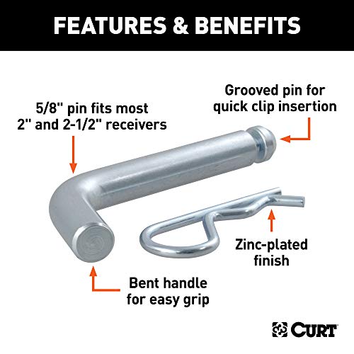 CURT 21583 Trailer Hitch Pin & Clip with Grooved Head, 5/8-Inch Diameter, Fits 2 or 2-1/2-Inch Receiver