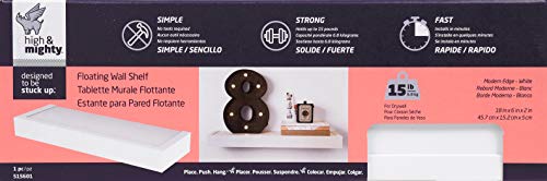 HIGH & MIGHTY 515601 Modern 18" Floating Shelf Holds up to 15lbs, Easy Tool-Free Dry Wall Installation, Flat, Retail Packaging, White