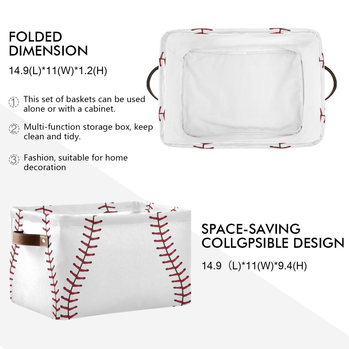 Storage Basket Cube Baseball Laces Large Collapsible Toys Storage Box Bin Laundry Organizer for Closet Shelf Nursery Kids Bedroom,15x11x9.5 in,1 Pack