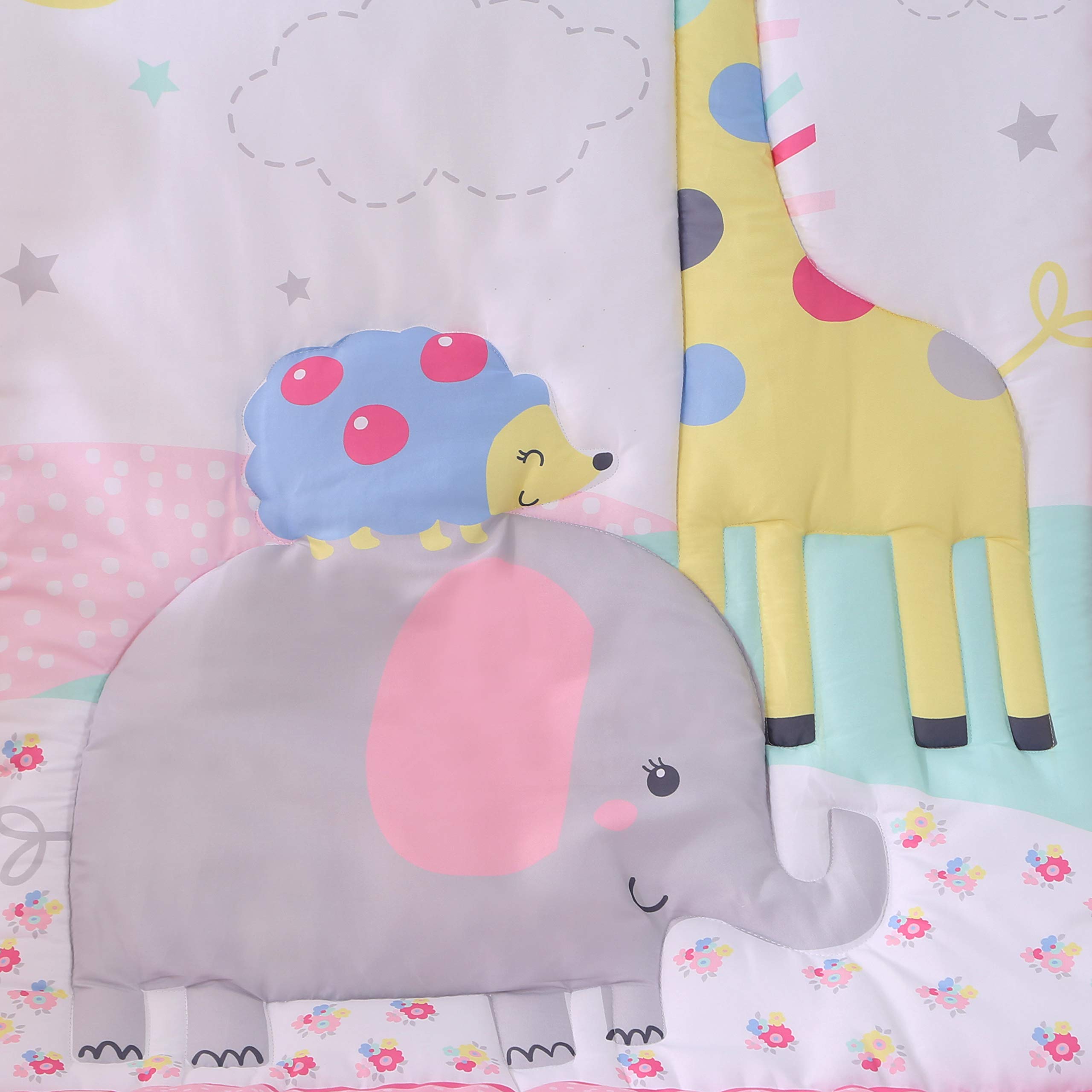 VIVILINEN Pink Elephant Crib Bedding Set for Girls 3 Pieces Giraffe Hedgehog Animals Infant Nursery Baby Crib Comforter Set with Crib Bed Blanket Quilt Fitted Sheet Skirt Set