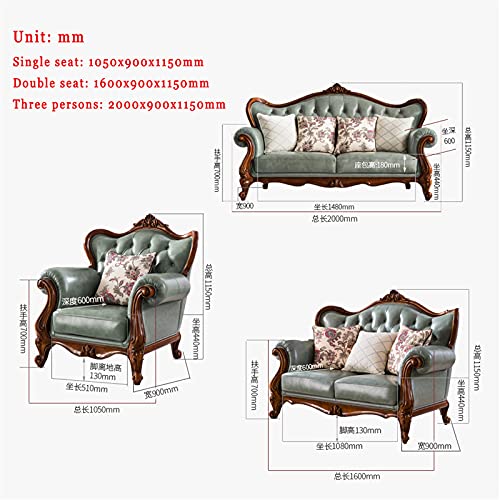 ANYURAN Combination Sofa Bed, Futon Sectional Living Room Furniture American Retro Solid Wood Leather Sofa Combination for Bedroom Sofa, Small Apartment Furniture,Single