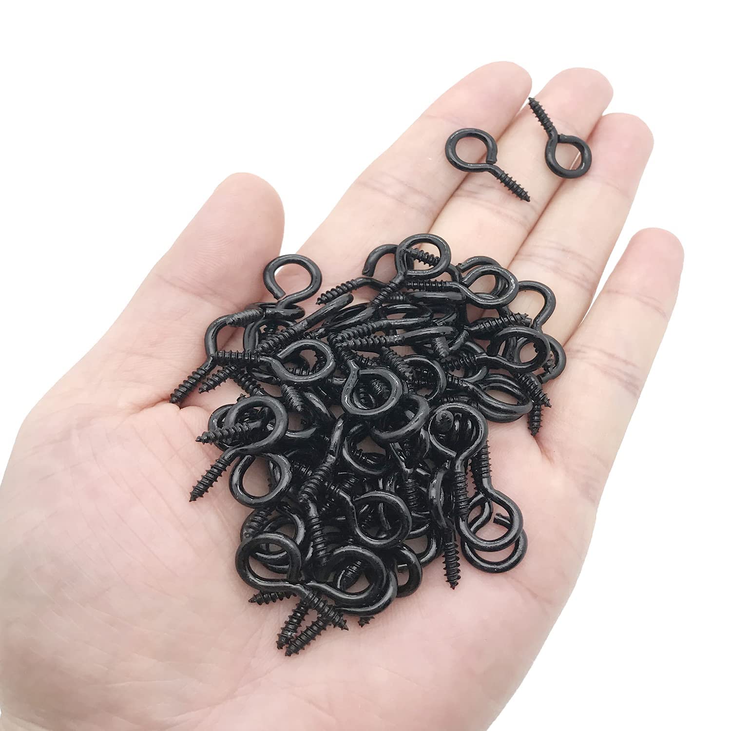Screw Eyes, 1 Inch Metal Eye Hook, Zinc Plated Self Tapping Screw Hooks Ring, Eyelet Screws Black 120 Pcs
