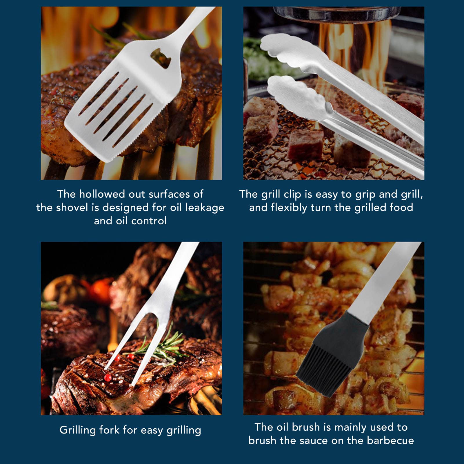 4Pcs Grill Tools, Stainless Steel Grill Tool Set Hook Design Bbq Tool Set Portable Bbq Tools Sturdy Grilling Tools Set for Outdoor, Cooking, Camping, Grilling