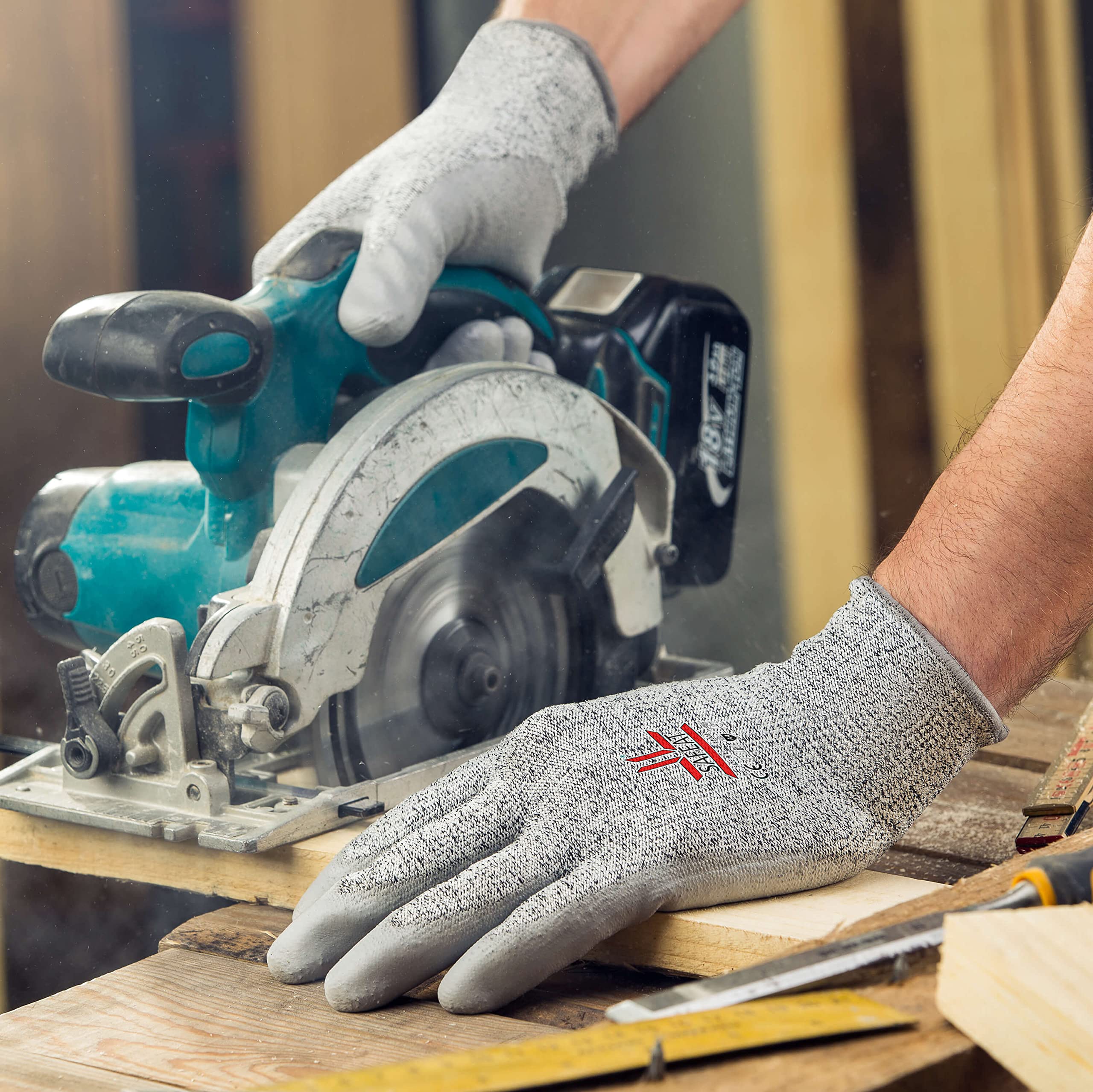 SAFEAT Safety Grip Work Gloves for Men and Women β Protective, Flexible, Cut Resistant, Comfortable PU Coated Palm. Complimentary Ebook Included. Size Medium 1 Pair
