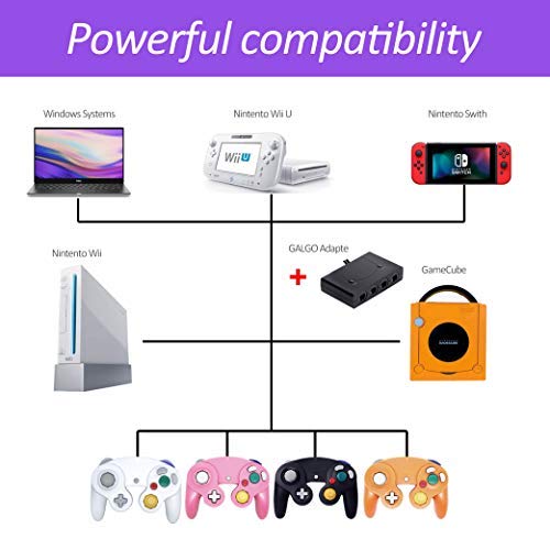 4 Pack Controller Set with 4 Gamepad, 4 Extension Cables and a 4-Port USB Adapter for PC and Nintendo Switch Console (BWPO1)