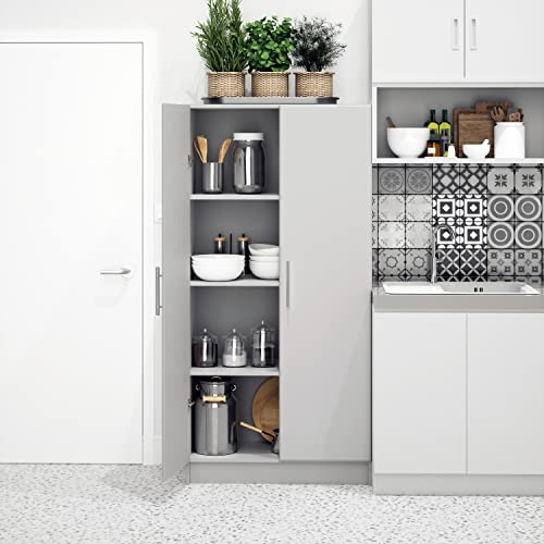 Prepac Elite 2 Door Standing Storage Cabinet, 16" D x 32" W x 65" H, Light Gray