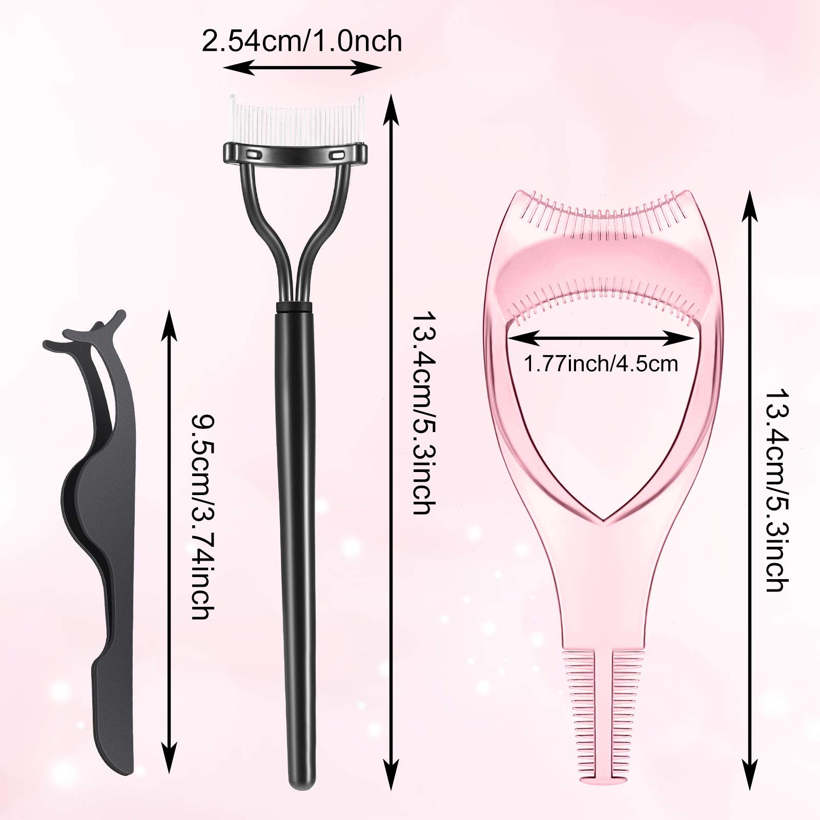 Patelai 7 Pcs Eyelash Makeup Tool 3 in 1Mascara Shield Guard Mascara Shield Applicator Guard Lash Separator Eyelash Comb Extension Tweezers for Women Makeup(Black, Pink)