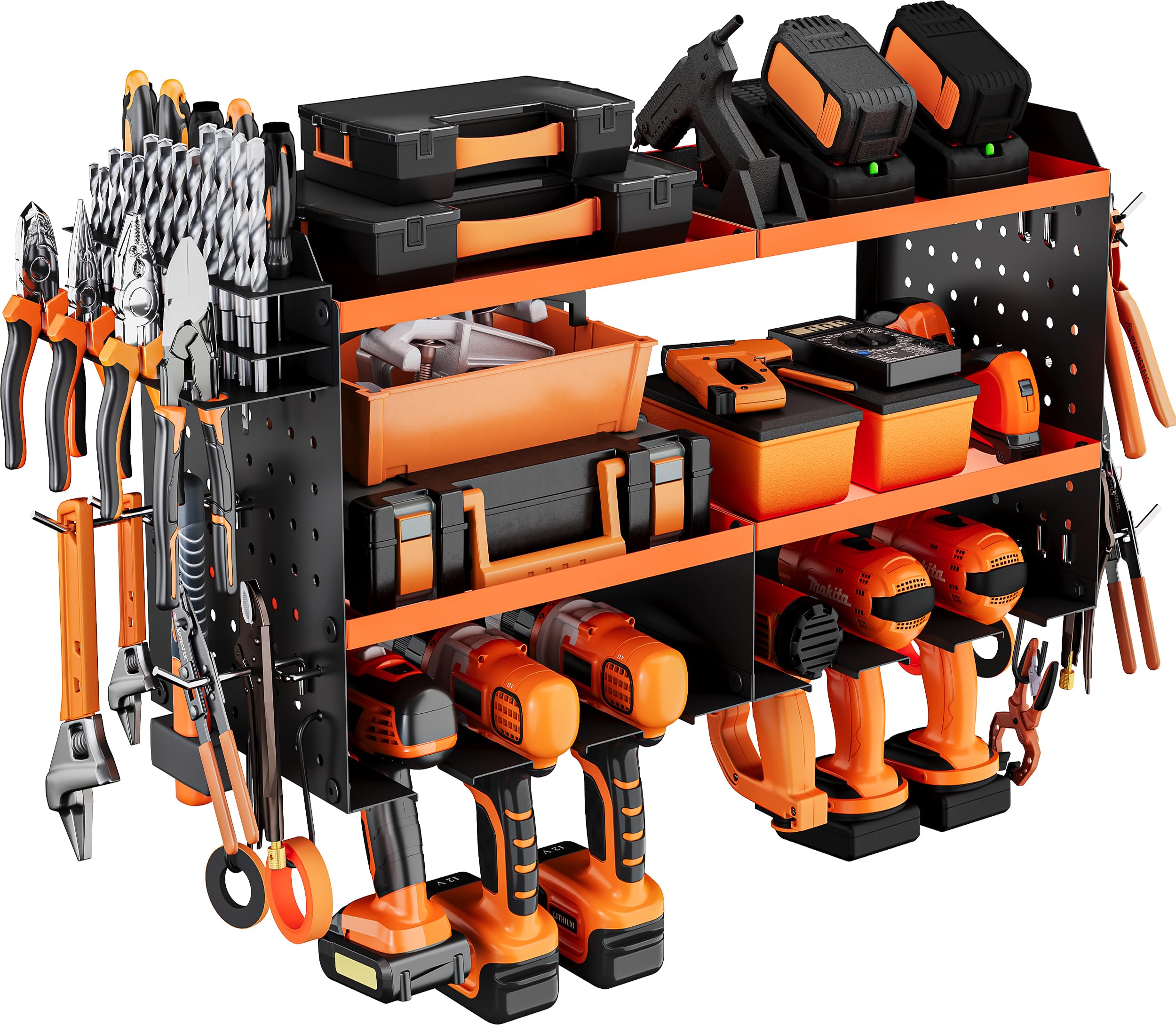 Auroral Zone Power Tool Organizer for Drill Holder, Tool Storage Wall Mount, Storage Rack for Garage Organization, Heavy Duty Metal Tool Shelf, Orange