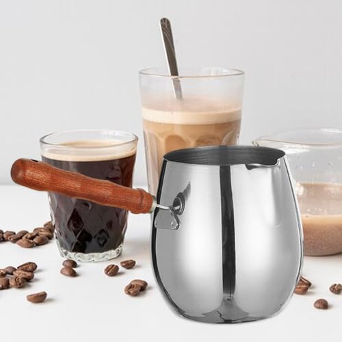 MagiDeal Stainless Steel Turkish Coffee Pot Chocolate Melting Pan Leakproof for Warm Tea Hot Chocolate Sauces Gravies Milk Warmer Pot, 600ml