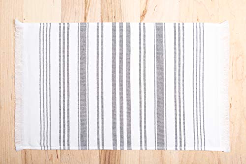 Hand Towels for Bathroom Set of 2, 100% Cotton, 28x16 in, Turkish White Soft and Absorbent Decorative Bath Hand Towels, Modern Gray Striped Towels