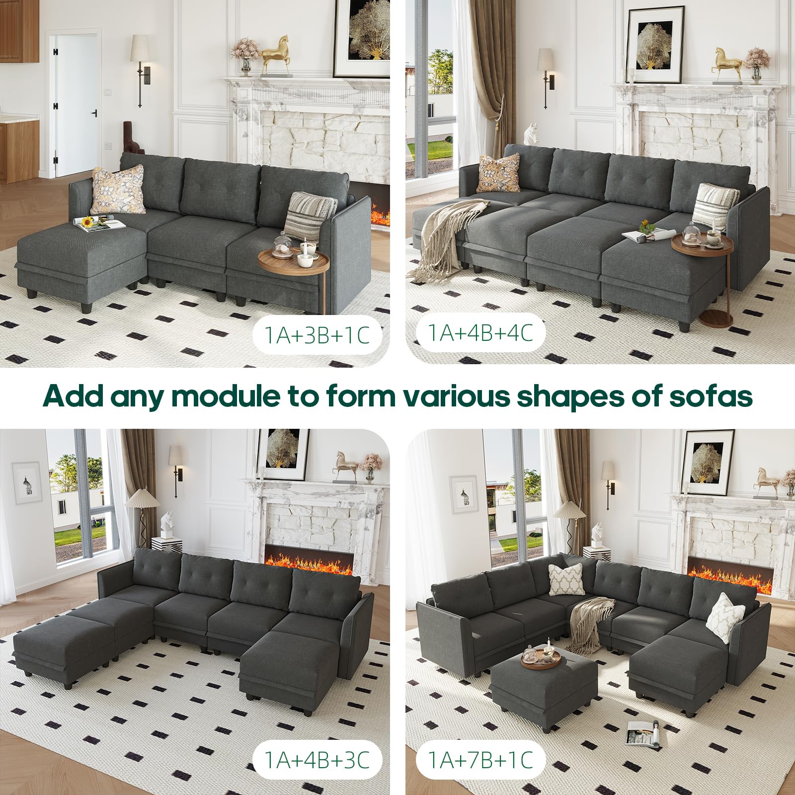 LLappuil Velvet Modular Sofa Sectional 6 Seater U Shaped Couch with Storage, Waterproof, Anti-Scratch Reversible Chaise Sofa, Grey Brown
