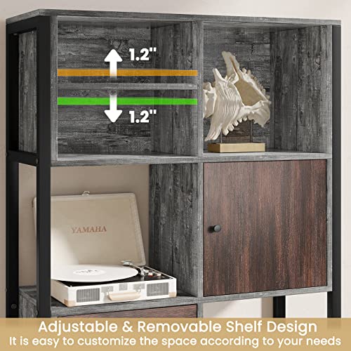 AOGLLATI 6-Tier Industrial Bookshelf, Bookcase with Cabinet and 2 Fabric Drawers, Adjustable Display Shelves with Metal Frame, Standing Storage Shelf for Living Room Bedroom Kitchen Home Office
