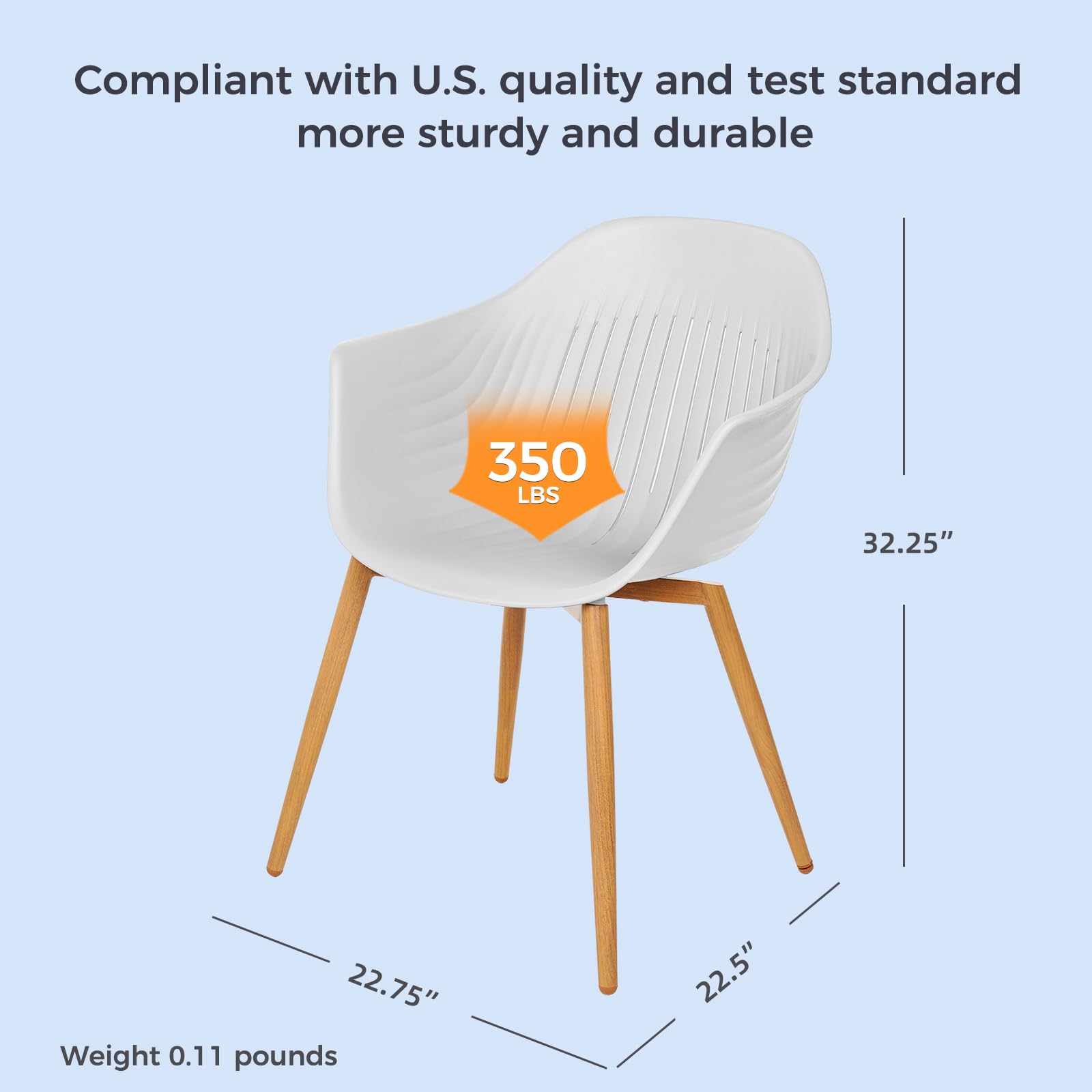 Grand patio Outdoor Dining Chairs Set of 4 Indoor Outdoor Modern Recycled Plastic Dining Chair, Rust Free Frame, Woodgrain Legs, Whale Modeling Design for Kitchen, Dining (Light Gray)