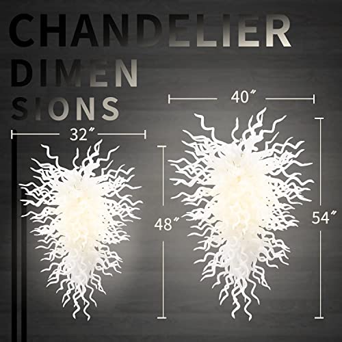 Alioth White Crystal Chandelier, Blown Glass Chandelier Light Fixture for Bedroom, Hallway, Bar, Kitchen, Bathroom 40" x 54"