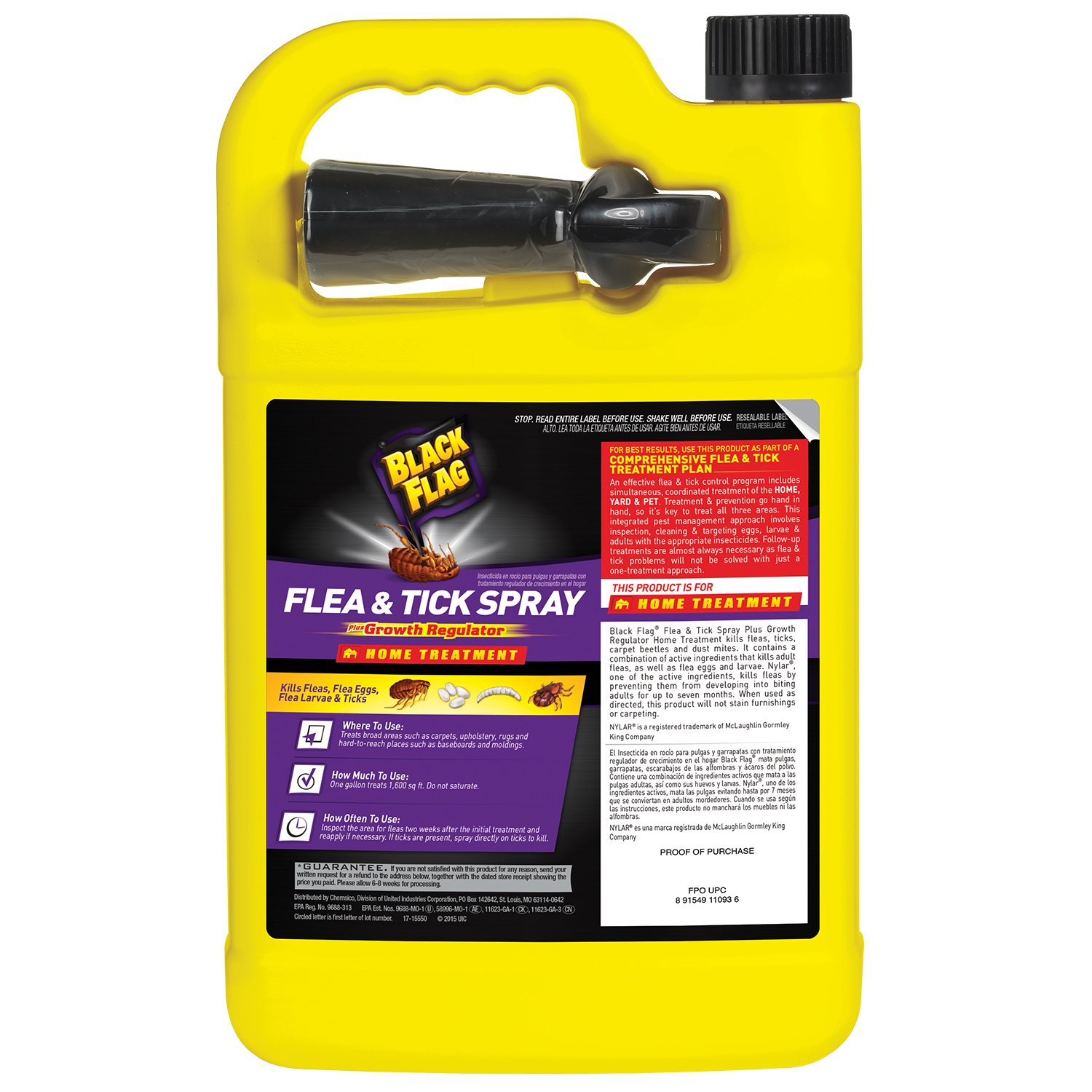 Black Flag Flea & Tick Killer Home Treatment with Growth Regulator Spray, 1 gallon
