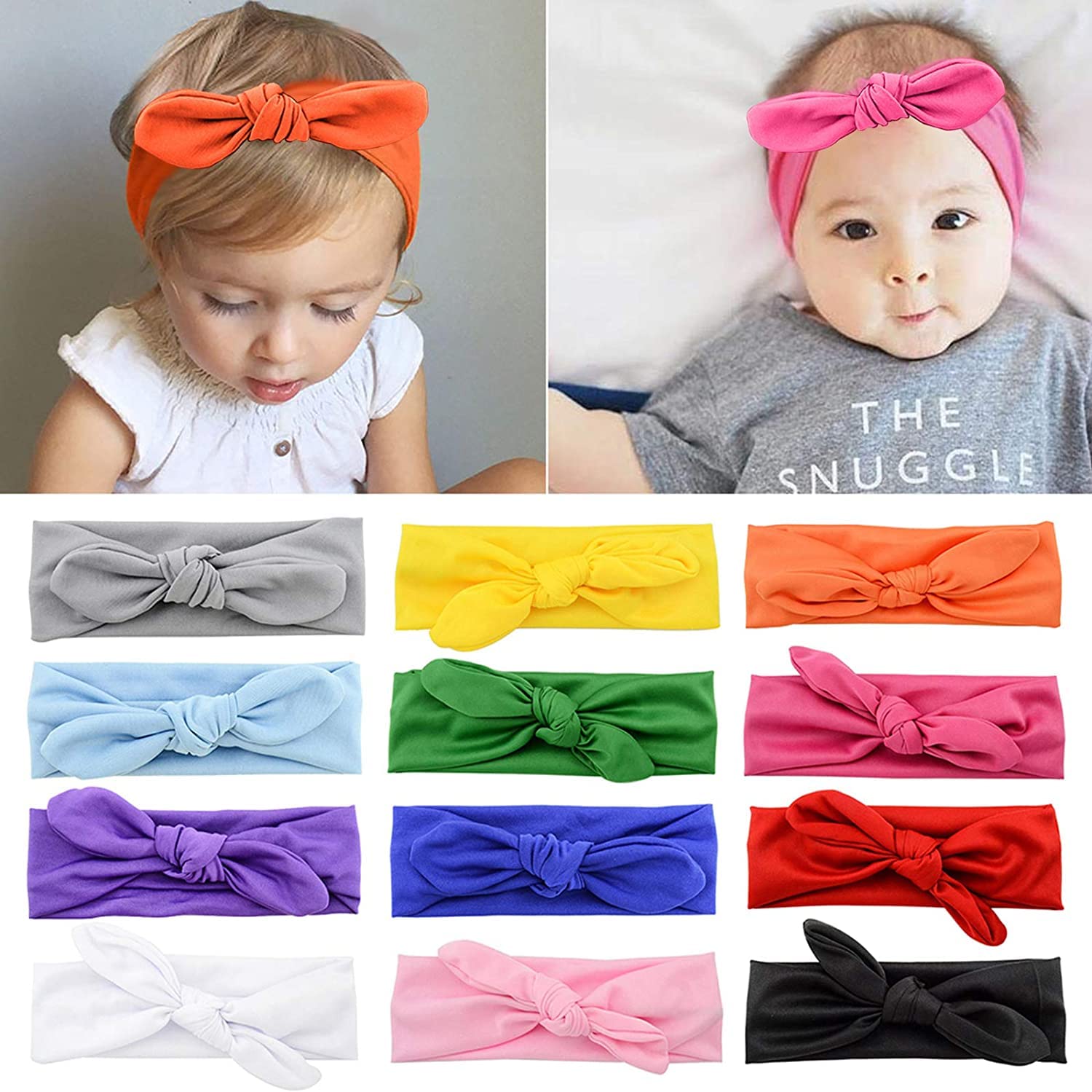 ZOCONE 12 PCS Toddler Headbands, Stretchy Adjustable Bow Headbands for Baby Girls Newborn Infant, Baby Bows and Headbands