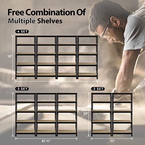 Prilinex Heavy Duty Storage Shelves - 5-Tier Adjustable Metal Garage Shelving Unit, Standing Utility Shelf Racks for Pantry Warehouse Kitchen, 28" W x 12" Dx 59" H, Black