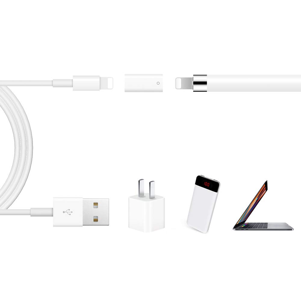 TITACUTE 3 Pack iPencil Accessories for Apple Pencil 1st Generation, Stylus Pencil Tip + Magnetic Replacement Cap Top Cover + Charger Adapter for Apple Pen 1st Gen for iPad Pro 10.5" 12.9" 9.7" White