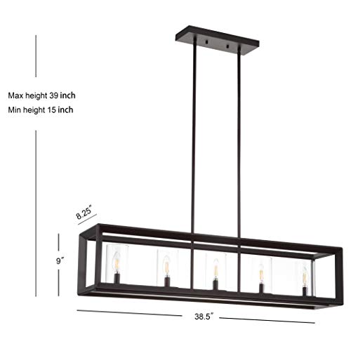 JONATHAN Y JYL7414A Anna 38.5" Linear 5-Light Metal/Glass LED Pendant Contemporary Transitional Traditional Dimmable Dining Room Living Room Kitchen Foyer Bedroom Hallway, Oil Rubbed Bronze/Clear