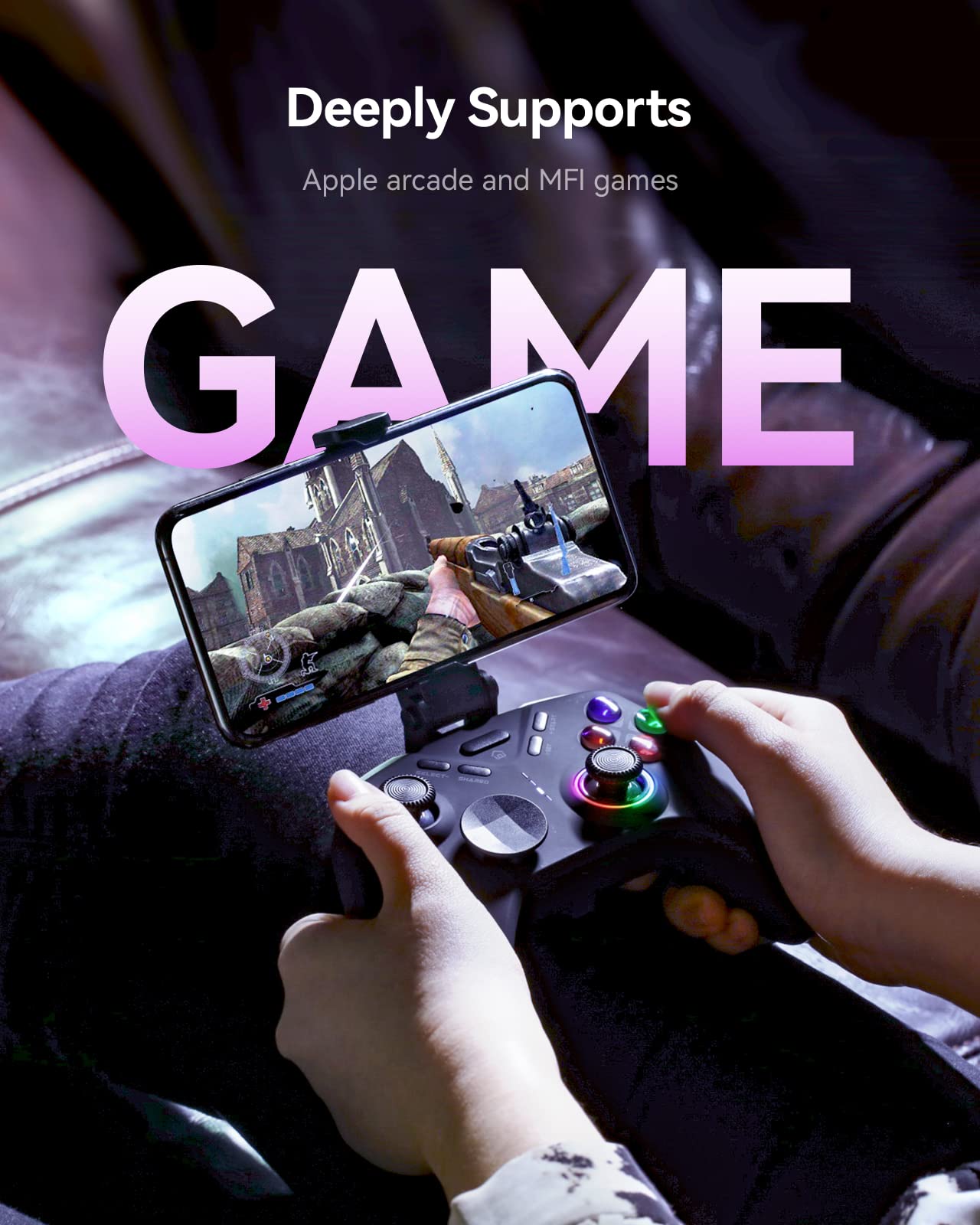 DOYOKY Wireless Bluetooth Game Controller, Multi-platform Gamepad with LED Backlight, Dual Motors, 6-Axis Gyro, M Button Programmable, Compatible with PC, Steam, Android, Switch