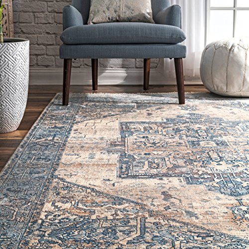 nuLOOM Harriet Vintage Medallion Fringe Area Rug, 4' x 6' Oval, Light Blue