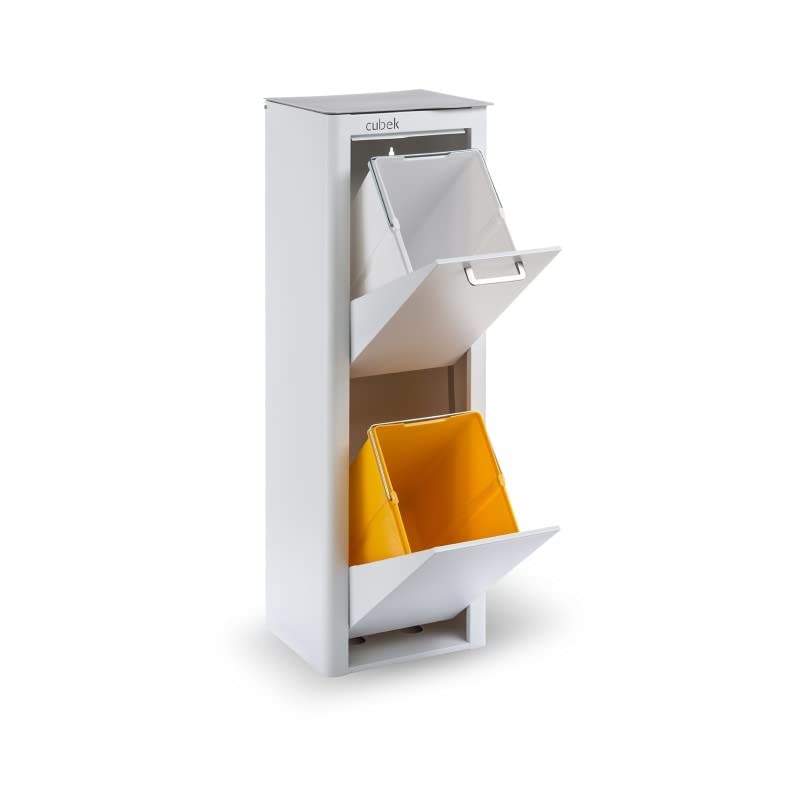 DON HIERRO - CUBEK - Recycling bin, Trash can Unit, Waste bin, Cabinet with 2 tilt-Out compartments. - White