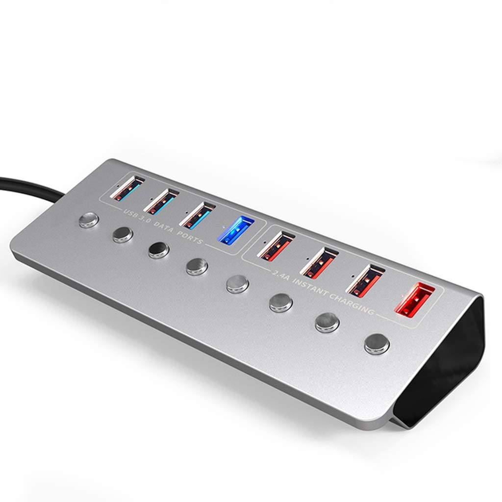 SHYPT Aluminum Alloy 8-Port USB3.0 Splitter 4 Port Laptop Extended USB HUB 4 Port Fast Charging Adapter External 12V 4A Power Supply