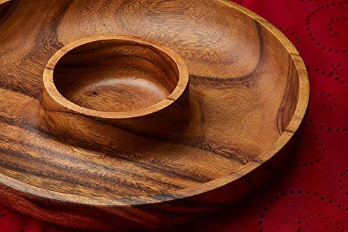 Handcracfted Acacia Wood Chip and Dip Specialty Salsa Bowl Plate Tray 10' D x 1.5" Thick