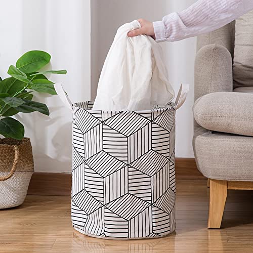 AOKID Round Laundry Hamper with Handles, Collapsible Laundry Basket Saving Space Clothes Storage Basket for Home Office Toy Organizer Grid